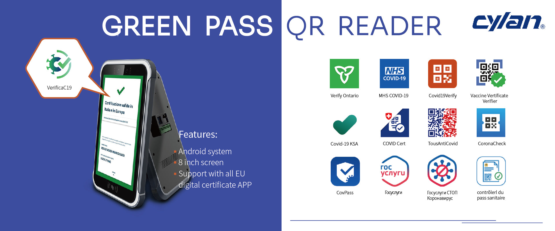 Newest 8" Touch-free Green Pass EU Digital Green Certificate QR Reader ...